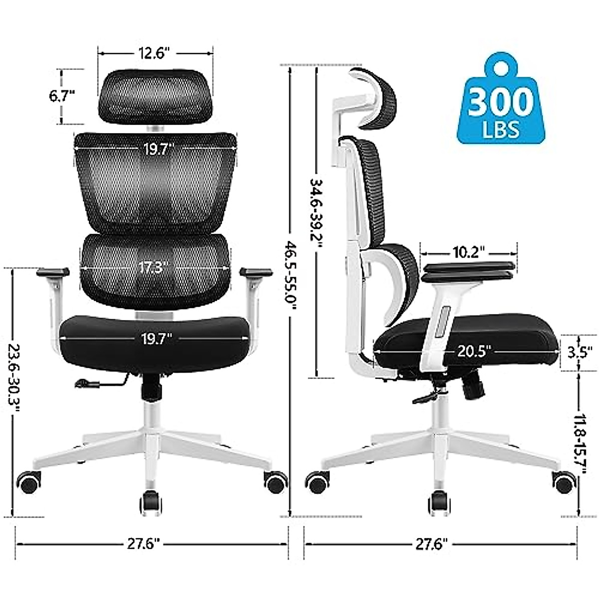 Primy Ergonomic Mesh Office Chair - High Back Computer Chair with Adjustable Lumbar Support and 360 Degree Swivel (White)