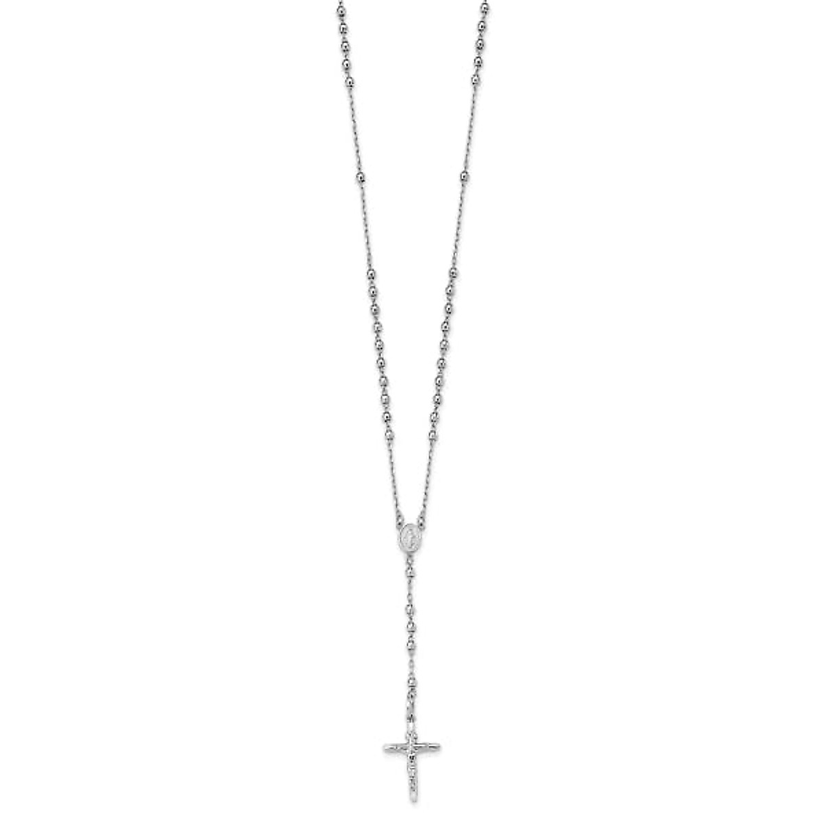 IceCarats 14K White Gold 3mm Beaded Rosary Necklace 24 inch Chain