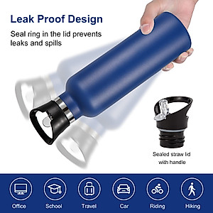 Neihepal 24oz Insulated Water Bottles Bulk 8 Pack,Stainless Steel Double Wall Sport Bottle with Straw Lid,Metal Reusable Thermoses Cup with Hand Cap for School,Cyclists,Hikers,Gift (Navy,Set of 8)