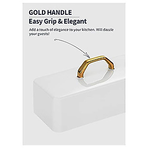 Sweese 327.101 Butter Dish with Lid for Countertop - Butter Dish with Gold Handle, Butter Dishes with Covers for 4oz East West Coast Butter - Dishwasher Safe, White