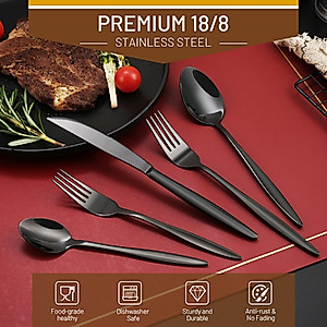 PUREAIN Silverware Set, 40 Pieces Flatware Set for 8, Anti-rust Stainless Steel Cutlery Set Including Fork Spoon and Knife, Dishwasher Safe, Black