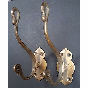 2 Large Solid Brass Vintage Antique Style Ornate Double Coat Hat Towel Hooks 6" #C11