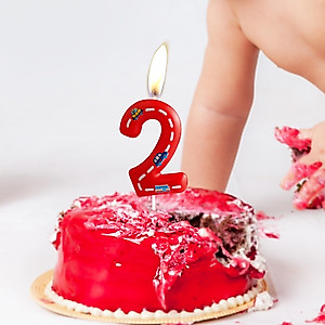 FUNCANDLE Racing Cars Birthday Candles,Red and White Stripes Number 2 Candles,Happy Birthday Candle Cars Cake Topper for Boys Girls Racing Car Traffic Theme Party Supplies Birthday Gifts