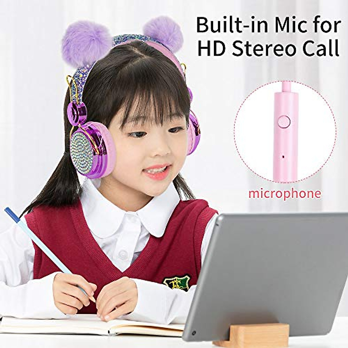 Coholl Kids Headphones for Girls Children Teens Gaming Foldable Adjustable Headset with 85dB Volume Wired Headphones w/Microphone 3.5mm Jack Sound Over On Ear Headset for School Birthday Unicorn Gift