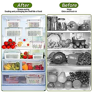Mumufy 9 Pack Fruit Vegetable Storage Containers for Refrigerator Produce Saver Storage Container with Lid and Colander Fresh Plastic Keeper Containers for Lettuce Berry Food Storage Organization Set