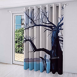 Tree Book Cover Lake Winter Cold Door Panel Curtain Black Drapes for Backdrop Window Decor,1 Panel,(W) 51 X (H) 63 Inches