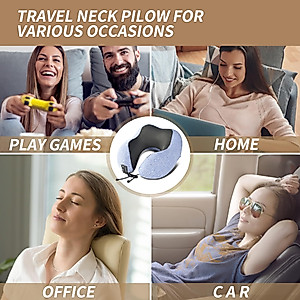 BIGTONE Travel Pillow,Neck Pillow for Traveling,100% Pure Memory Foam Neck Pillow for Flight Headrest Sleep,Machine Washable Cover,Portable Plane Accessories,Pink