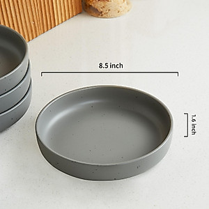 famiware 8.5" Pasta Bowls Set of 4, Dawn Speckled Bowl for Kitchen, Stoneware Dinner Bowl Set for Christmas, Thanksgiving, Microwave Dishwasher Safe, Dark Gray