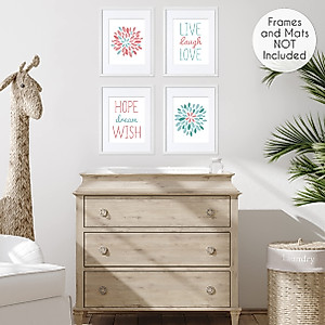 Sweet Jojo Designs Turquoise and Coral Floral Wall Art Prints Room Decor for Baby, Nursery, and Kids for Emma Collection - Set of 4 - Live Laugh Love