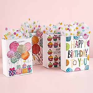 OfficeCastle 4 Pack Large Birthday Gift Bags with Tissue Paper (Rainbow Polka Dots)