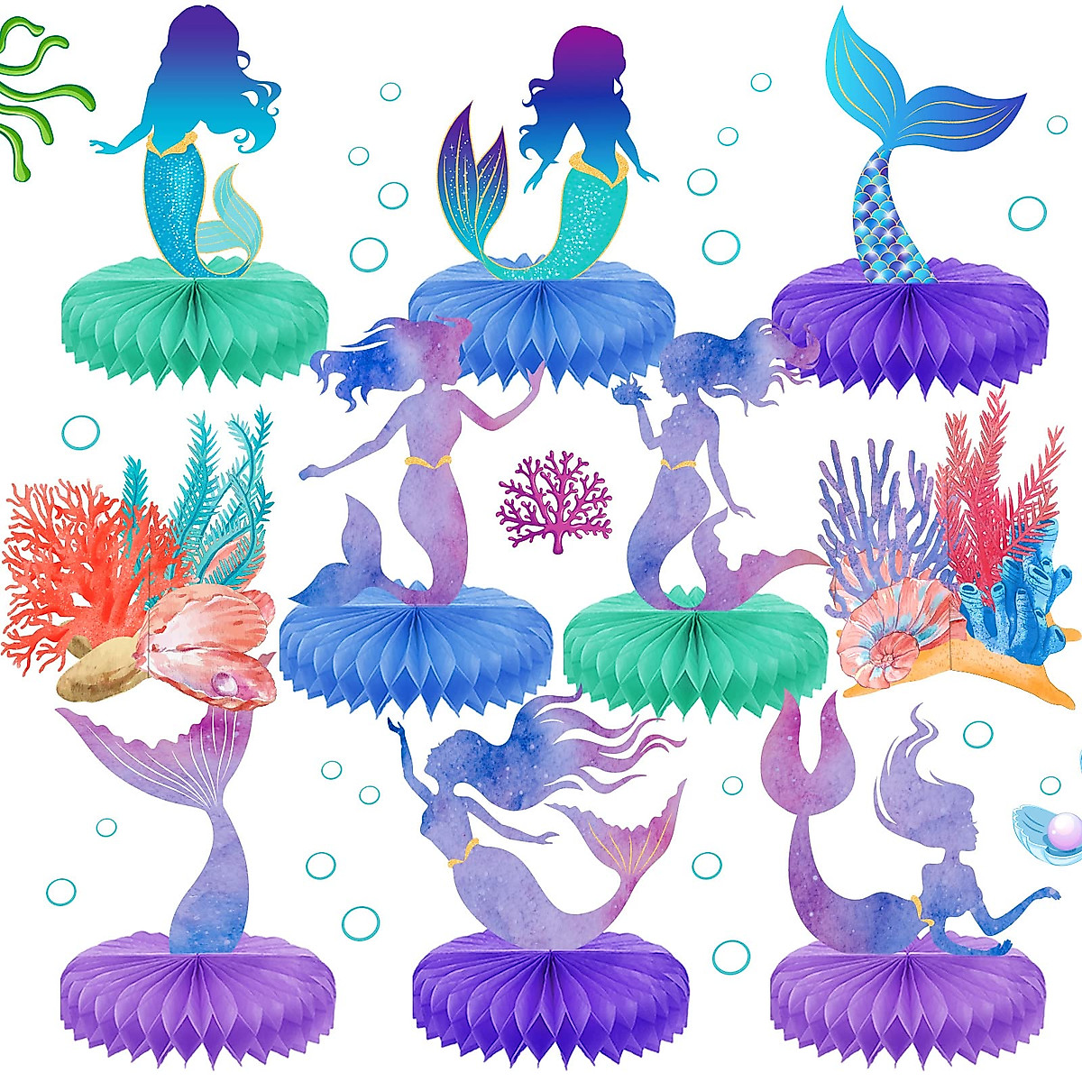 10 Pcs Mermaid Party Supplies Mermaid Birthday Honeycomb Centerpieces for Under The Sea Party Decorations Table Honeycomb for Ocean Mermaid Theme Birthday Baby Shower Wedding Party Favors