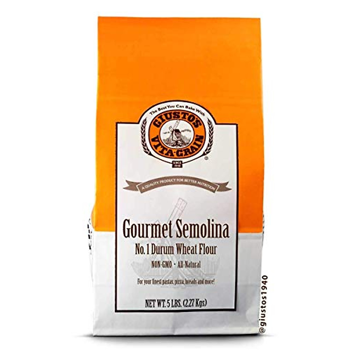 Giusto's Vita-Grain Gourmet Semolina All-Natural No. 1 Durum Wheat Flour, 5lb Bag