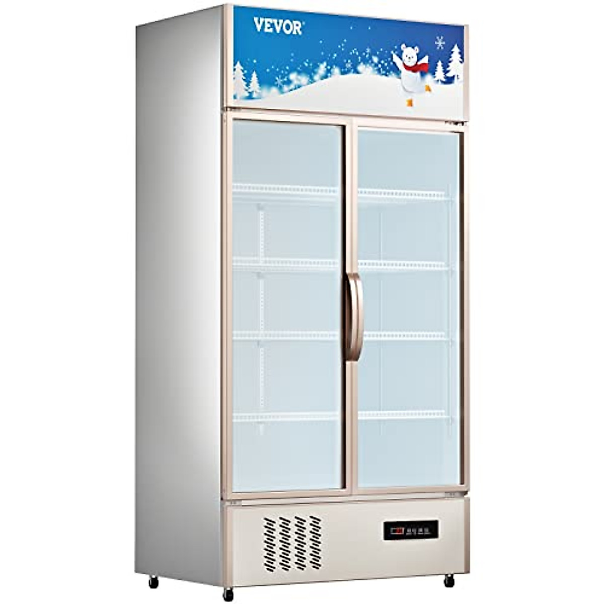 VEVOR Commercial Refrigerator,Display Fridge Upright Beverage Cooler, Glass Door with LED Light for Home, Store, Gym or Office, (23 cu.ft. Double Swing Door)