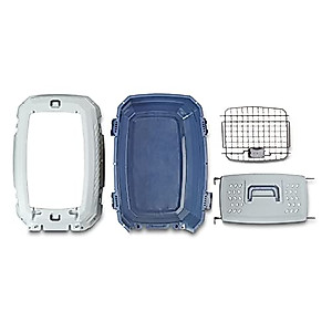 Amazon Basics 2-Door Top Load Hard Sided Dog and Cat Kennel Travel Carrier, 23-Inch, Gray & Blue