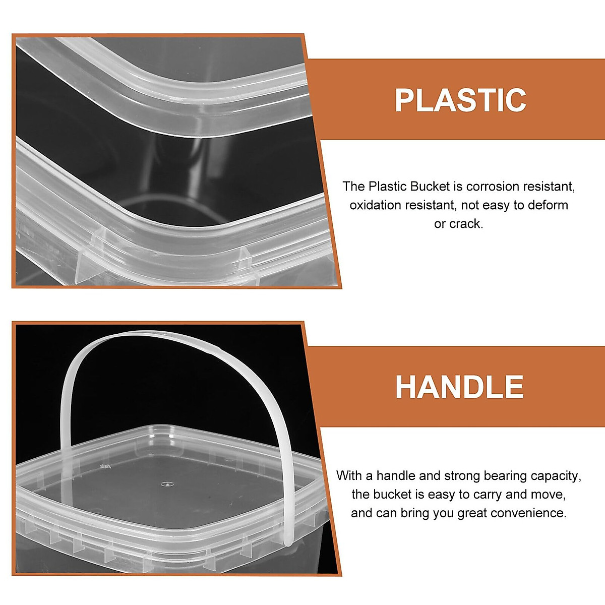 Homoyoyo Clear Plastic Bucket with Handle Lid,Heavy Duty Square Plastic Bucket Ice Cream Buckets Food Storage Containers Water Pail Industrial Pail Party Tub Empty Paint Can