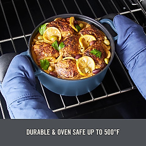 DASH Zakarian by DASH 4.5 Qt Nonstick Cast Iron Dutch Oven, Titanium Ceramic Nonstick Pot with Lid and Handles, Blue