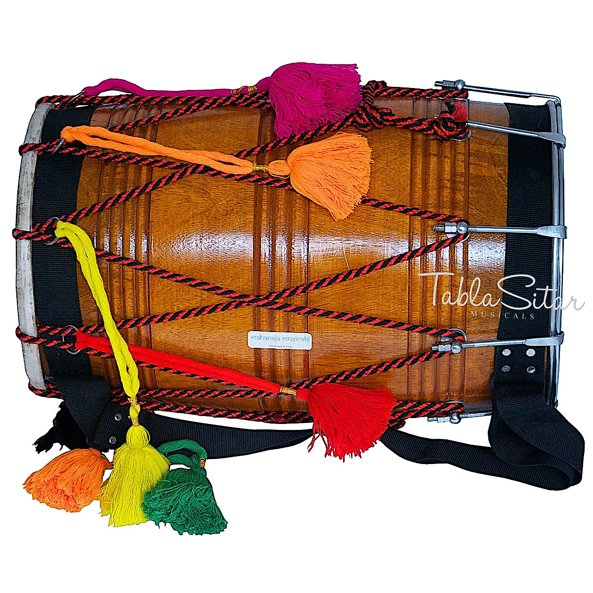 Dhol Drum by Maharaja Musicals, Mango Wood, Natural, Barrel Shaped, Padded Bag, Beaters, Nylon Shoulder Strap, Punjabi Bhangra Dhol Musical Instrument (PDI-GE)