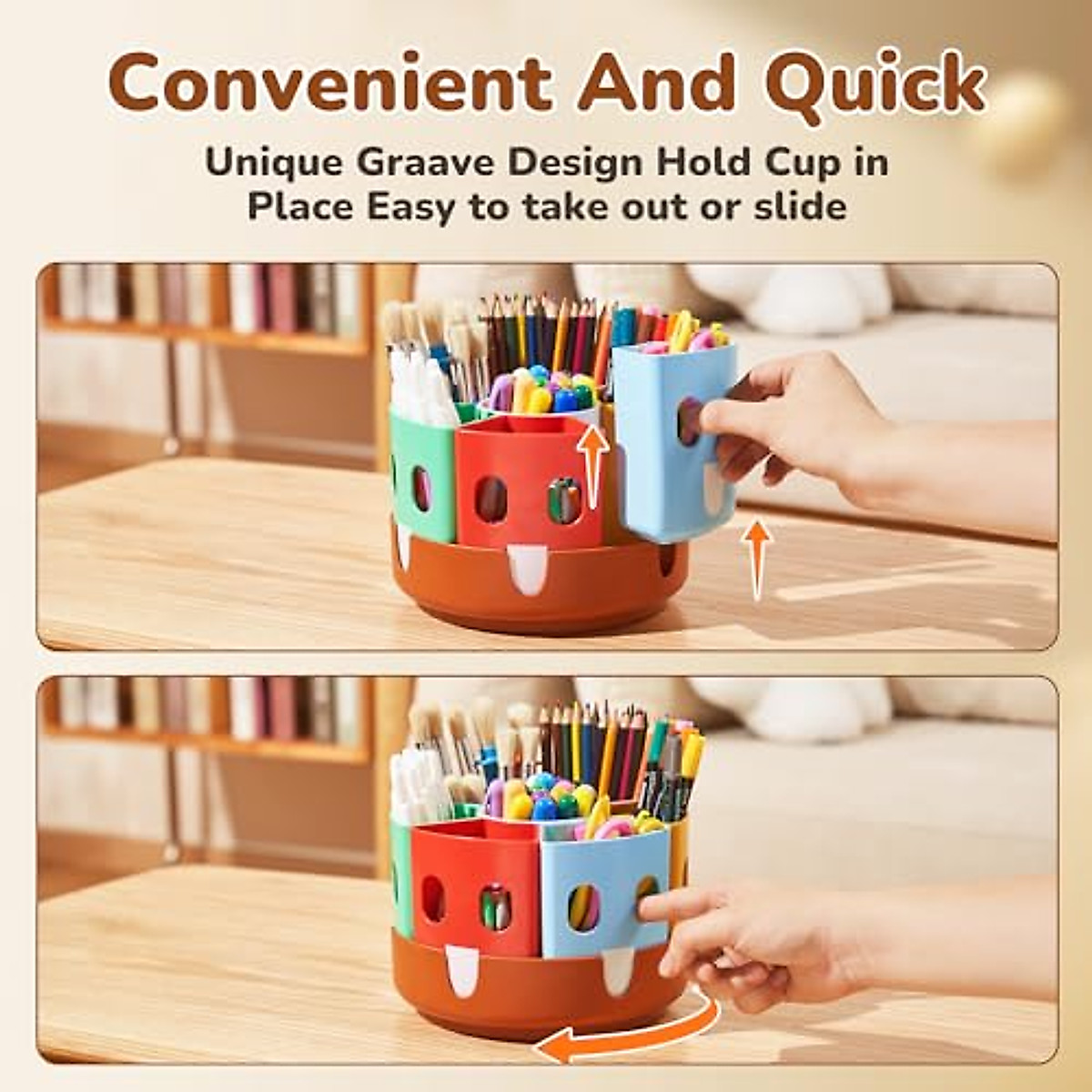 GAMENOTE Rotating Art Supply Storage Organizer, Lazy Susan Office School Supplies for Kids Desk Organizers and Homeschool Supplies Craft Caddy Classroom Organization (Small)