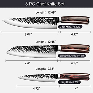 SANDEWILY Professional Chef Knife Ultra Sharp Kitchen Knife Set 3 PCS,Premium German Stainless Steel Japanese Knife Set for Kitchen with Sheath,Ergonomic Pakkawood Handle and Gift Box…