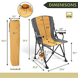 ARROWHEAD OUTDOOR Heavy-Duty Solid Hard-Arm High-Back Folding Camping Quad Chair, Heavy-Duty Carrying Bag, Cup Holder Included w/Side Pouch, Supports up to 400lbs, USA-Based Support (Tan & Gray)