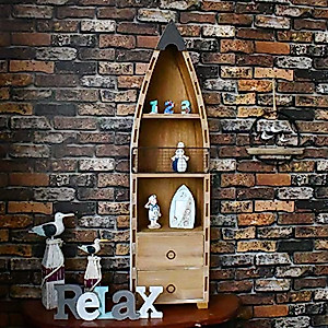 Wood Hanging Boat Shelf with Drawers Nautical 3-Tiered Shelves for Living Room Bathroom Bedroom - Beach Themed Decorative Bookcase Wooden Wall Art Ornament Display Shelf Rustic Coastal Home Decor
