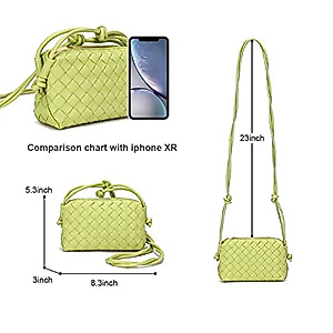 Woven Crossbody Bags for Women，Fashion Leather Lightweight Handbags Shoulder Bag Phone Wallet Purse Stylish Ladies Messenger Bags，Lime Green
