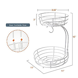 Kufutee 2-Tier Countertop Fruit Basket Bowl With Banana Hanger,White