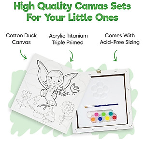 Misco Toys Canvas Paint Party Kits, 11 Piece Art kit Pre-Drawn Outline Canvas for Paint and Sip 8 Colors and Brush Included, Great Gift for Kids 4+ and Adults Too! (Fairy)