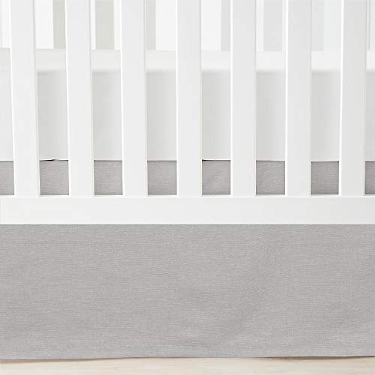 Lush Decor Baby Printed Linen Textured Solid Crib Skirt, Gray 52"L x 28"W + 16" Drop