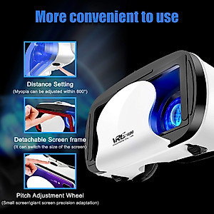 Vecot VR Headset Virtual Reality VR 3D Glasses VR Set Incl 3D Virtual Reality Goggles (White)