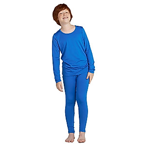 LAPASA Boys Thermal Underwear Set Fleece Lined Long John Base Layer Top Long Sleeves & Bottom Ski Winter Extreme Cold B03 9-10 Years Blue B