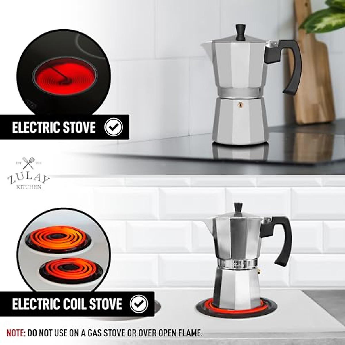 Zulay Kitchen Stovetop Espresso Maker - Moka Pot 6 Espresso Cups - Percolator Coffee Maker for Classic Cuban & Italian Style Espresso - Portable Coffee Maker for Camping & Travel - (Silver)