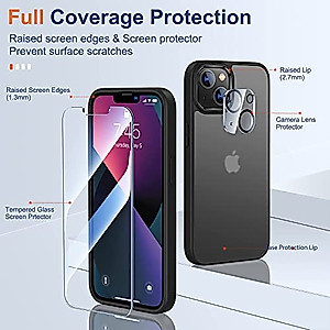 UniqueMe [5 in 1 Design for iPhone 13 Mini ase, 2 Pack Screen Protector Tempered Glass + 2 Pack Camera Lens Protector, [Non-Yellowing] Shockproof Ultra Thin Protective Cover - Black