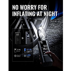 LISEN Tire Inflator Portable Air Compressor for Car Tires 2-IN-1 150PSI Cordless Car Tire Pump 8100mAh Battery & DC Cord 40L/min Fast Inflate Bike Pump Extra-large Screen For Car/Bike/Motorcycle/Ball