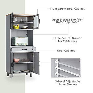 MELLCOM Kitchen Cabinet，Pantry Cabinets with 2 Cabinets, 1 Cutlery Drawer, 1 Open Shelf, Kitchen Storage Cabinets for Home&Office