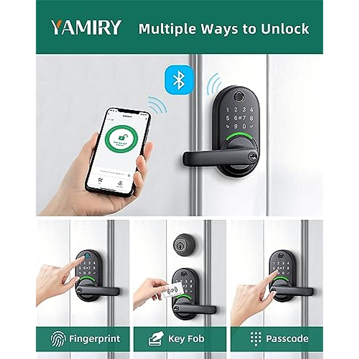 Smart Door Handle Lock with Keypad: Yamiry Fingerprint Smart Lock - Keyless Entry Door Lock for Front Door - Digital Door Lock - WiFi Door Lock with APP - Genarate Passcode Remotely - DIY Installation