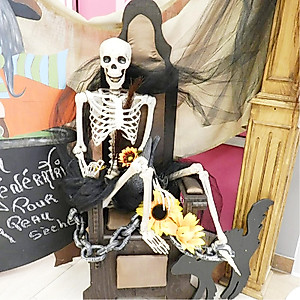 Kijamilee 38 Inch Skeleton Halloween Decor, Halloween Skeleton with Movable Joint, Skeleton for Halloween Haunted House Accessories Bar Graveyard, Party Supplies, Halloween Decoration Outdoor Skeleton