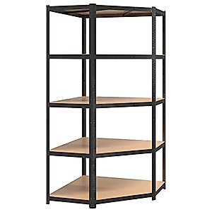 vidaXL 5-Layer Heavy-Duty Corner Shelf Home Indoor Warehouse Workshop Storage Shelf Industrial Shelving Rack Unit Gray Steel and Engineered Wood
