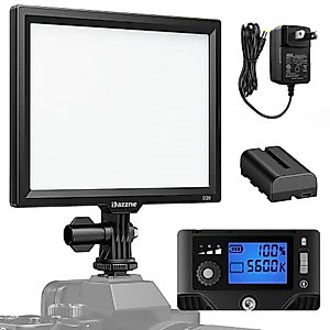 Camera Light, Dazzne D20 Video Light Panel with DC Adapter and Rechargeable Battery via USB-C Directly, Bi-Color 3200K-5600k DSLR Light for Canon/Nikon/Samsung/Olympus and Portrait Photography