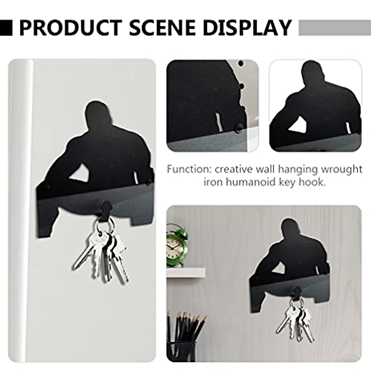 TEHAUX 2 pcs Art Wall Heavy Unique Storage Man Mounted Home Iron Towel Wrought Doorway Black Decorative Human-Shaped Shaped Decoration Clothes-Hook Clothes Funny Chic Duty Shape