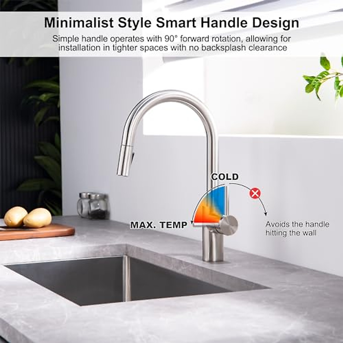 Darnok 79724SS Costa Brushed Nickel Kitchen Faucet with Pull Down Sprayer, 15-Inch High Arc Single Handle Kitchen Sink Faucet, Stainless Steel