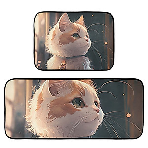 NFMILI (Anime Beautiful Cat) Kitchen Mat 2 PCS Cushioned Anti-Fatigue Kitchen Rug, Waterproof Non-Slip Floor Mats Thick Ergonomic Comfort Standing Mat for Kitchen Sink Laundry room bedroom living room