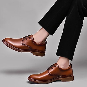 Men's Oxford Dress Shoes Fashion Derbys Formal Business Work Shoe for Men Genuine Leather Upper Lace Up Durable Rubber Sole Brown 11