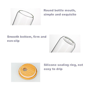 Phunihel 6 Pcs Drinking Glasses with Bamboo Lids and Glass Straw - 16 Oz Can Shaped Glass Cups for Beer, Ice Coffee, Cute Tumbler Cup Great for Soda Boba Tea Cocktail Include 3 Cleaning Brushes