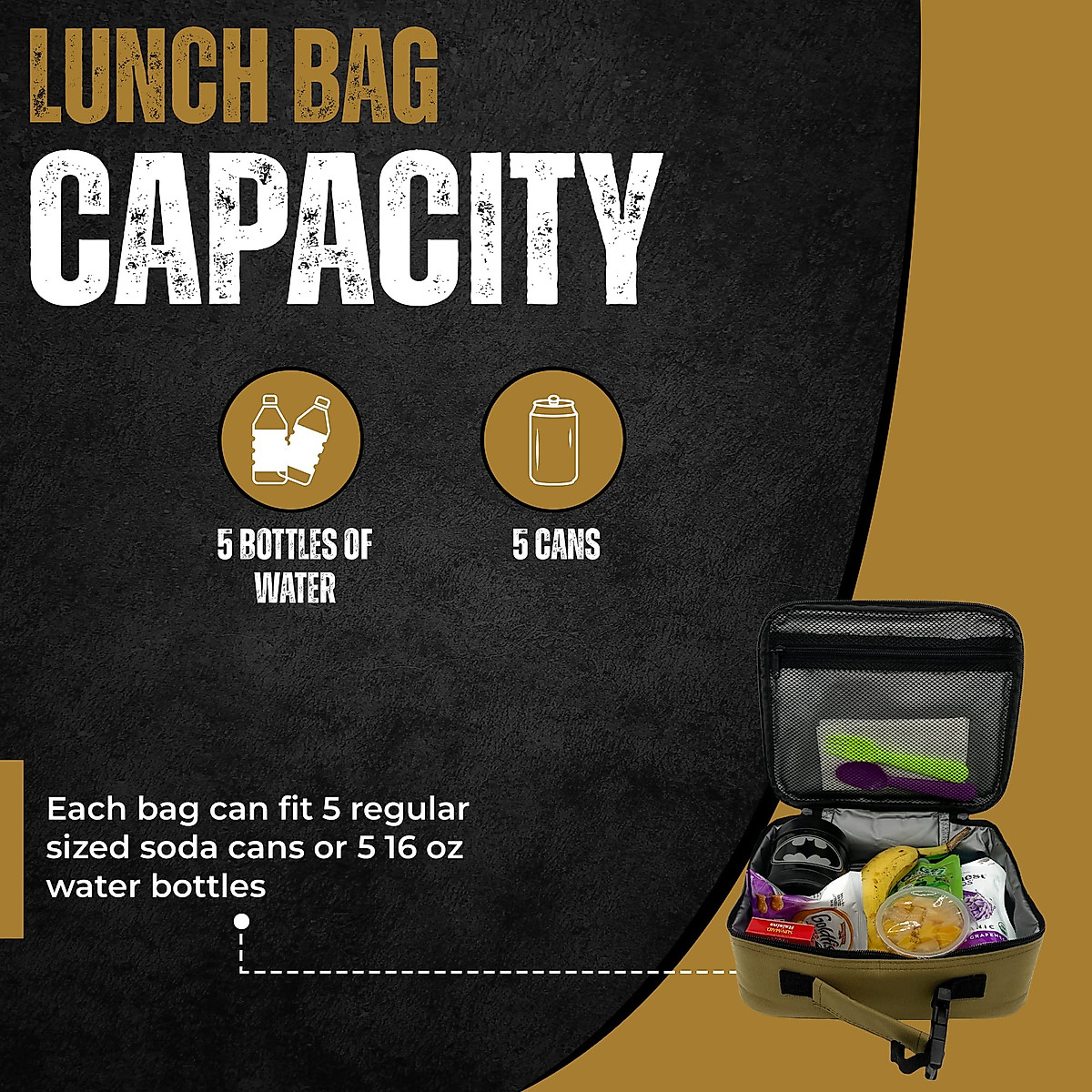 HSD Lunch Bag - 8mm Thick Foam Insulation, Water Resistant, Lunch Box, Buckle Handle, Outside Pocket for Snacks & Utensils, Inside Mesh Pocket, Easy Clean Lining (Coyote Brown)