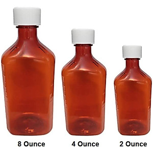 Plastic Amber Liquid Medicine Bottles with Child Resistant Caps 4 oz Pack of 5 Oval Pharmaceutical Prescription Dispensing Bottle with Safety lids - Light-sensitive Pharmacy Container (4oz. 5 Pack)