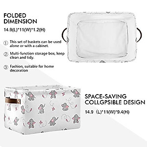 KEEPREAL Cute Cartoon Elephant Storage Basket Bin, Large Cube Storage Box Canvas Collapsible Storage Organizer for Home Office Closet - 15 L x 11 W x 9.5 H