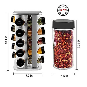Orii 20 Jar Stainless Steel Spice Organizer Rack Filled with Spices - Rotating Standing Rack Shelf Holder & Countertop Spice Rack Tower Organizer for Kitchen Spices, Free Spice Refills for 5 Years