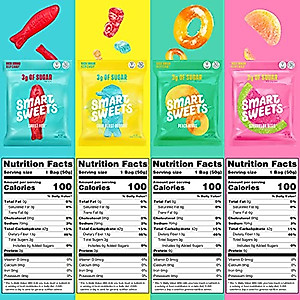 SmartSweets Variety Pack, 1.8oz (Pack of 8), Candy With Low Sugar & Calorie, Healthy Snacks For Kids & Adults - Sweet Fish, Sourmelon Bites, Peach Rings, Sour Blast Buddies