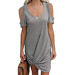Women's 2021 Summer Boho Maxi Dress V-Neck Short Sleeve Solid Color Off-the-shoulder Dress Maternity Prom Dress (Gray, M)